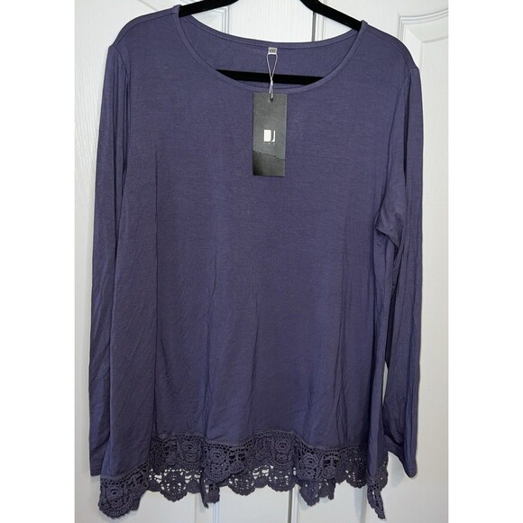 Tops | Jwd Womens Long Sleeve Lace Trim Oneck A Line Tunic Purple Xxl ...